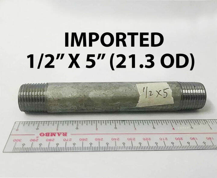 IMPORTED GI NIPPLE 1/2" X 5" SCH40 STANDARD THREADED SCREW TYPE GALVANIZED IRON ...