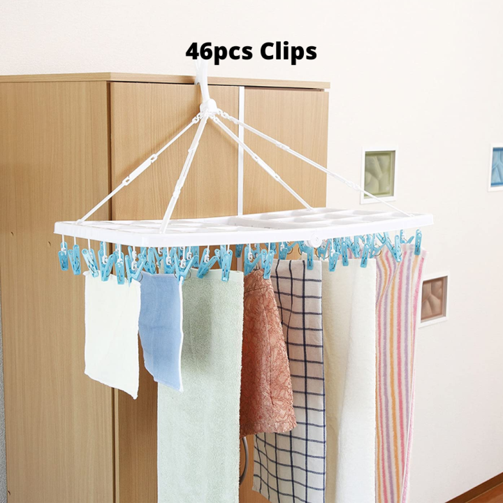 [SG stock] Aisen Foldable Laundry Hanger with 46pcs Clips Pins Pinch ...