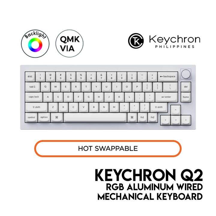 Keychron Q2 Knob QMK Mechanical Keyboard (Shell White, 65%, Wired, RGB ...