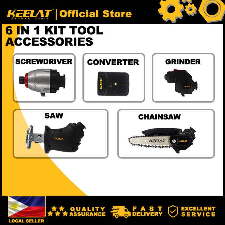 KEELAT 6 in 1 Kits Accessories Impact Drill Cordless Reciprocating Saw ...