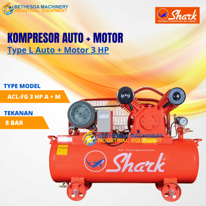 Air Compressor SHARK / Kompresor Angin 3 HP / 3HP Auto + Motor 8 Bar ...