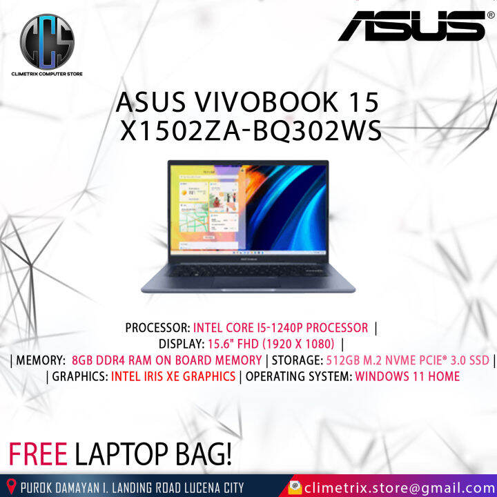 Asus VivoBook 15 X1502ZA-BQ302WS (Quiet Blue) 15.6in FHD, Core i5-1240P/8GB RAM/512GB SSD/Intel ...