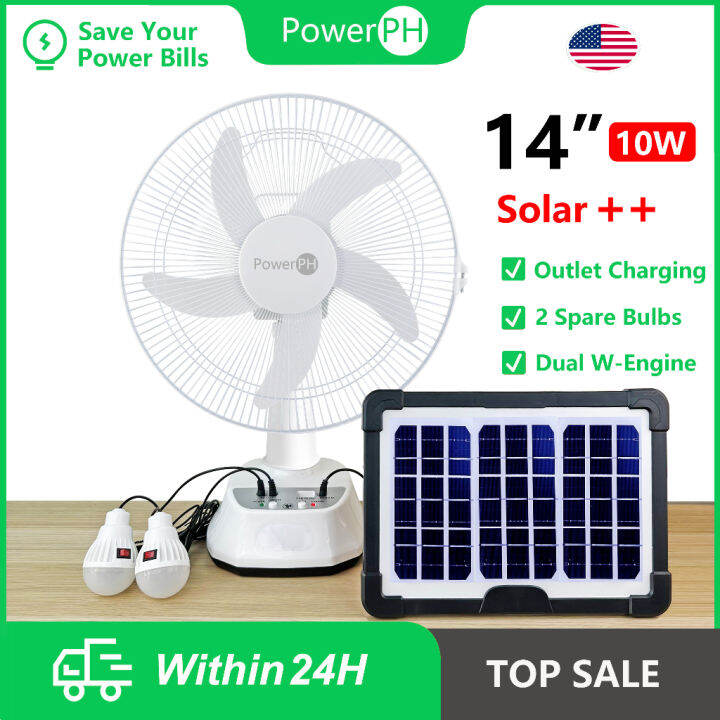 POWERPH 12 14inch Rechargeable Electric Solar Fan With 5W 10W Solar ...