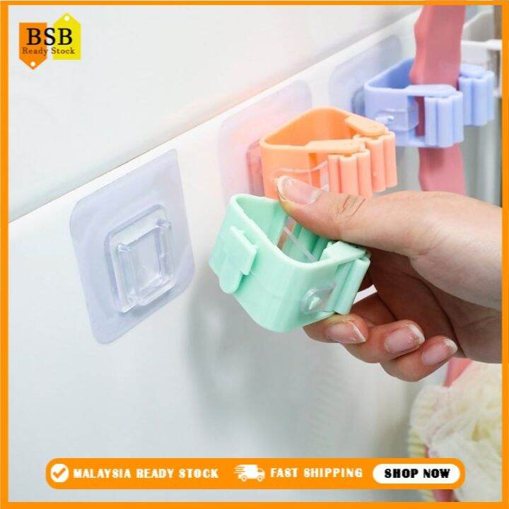 BSB_ Mop Holder Hooks Toilet Washroom Wall Sticker Mounted Trackless ...