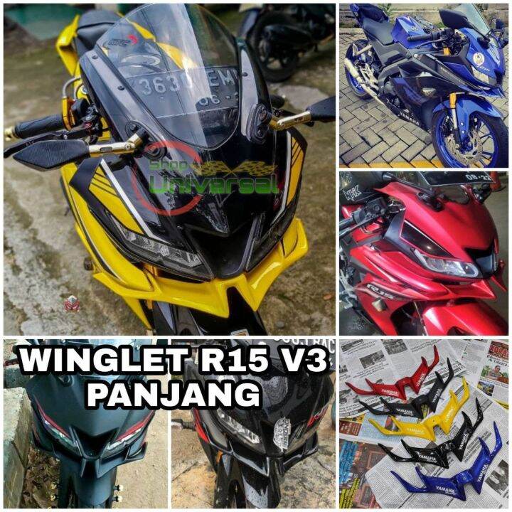 WINGLET R15 V3 MODEL PANJANG WINGLET ALL NEW R15 V3 VVA HITAM DOFF ...