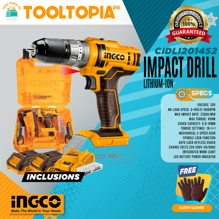 INGCO LITHIUM-ION IMPACT DRILL 20V CIDLI201452 with High Quality and ...