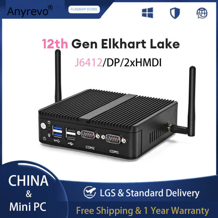11Th Gen Fanless Mini PC Intel Celeron J6412 Quad Core 2 * Gigabit LAN 2x RS232 2XHDMI DP 4XUSB ...