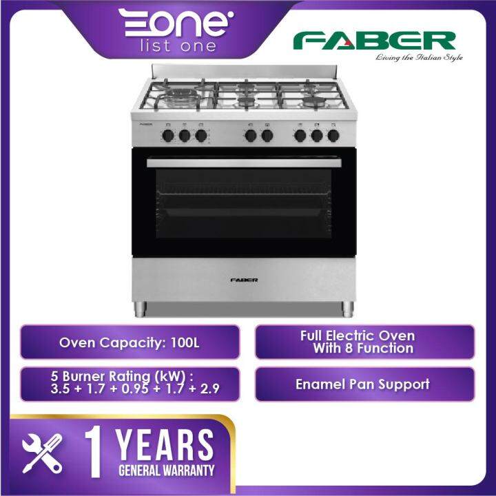 Faber Fisso 9995E/SS 5 Burners Stainless Steel Free Standing Cooker Gas ...