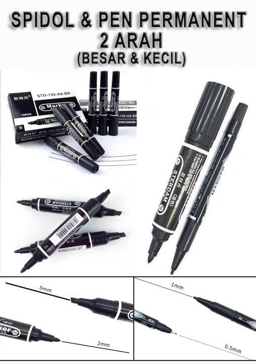 SPIDOL HITAM PERMANENT DUA 2 ARAH PERMANEN BLACK LUKIS KERJA KANTOR ...