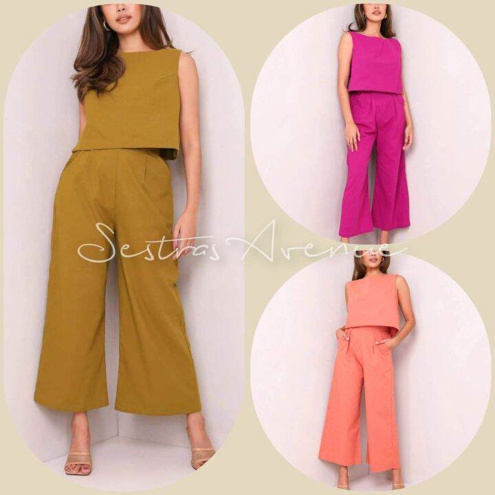 Crop Top Wide Leg Pants Cotton Linen Coordinates Medium Xl Plus