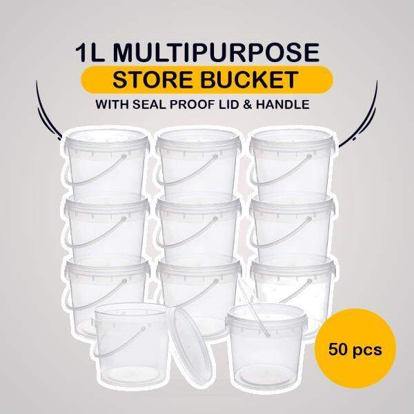 [WHOLESALE] 1 Liter Bucket with Seal Clear Storage Plastic Container ...