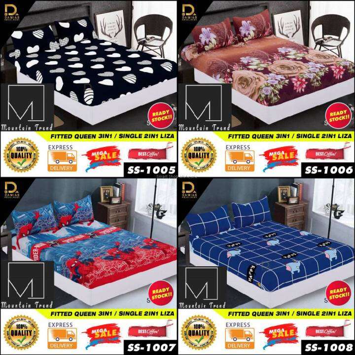 Cadar Getah Cotton Fitted RAMLYS Empayar Gedung Cadar Queen 3 IN 1 ...