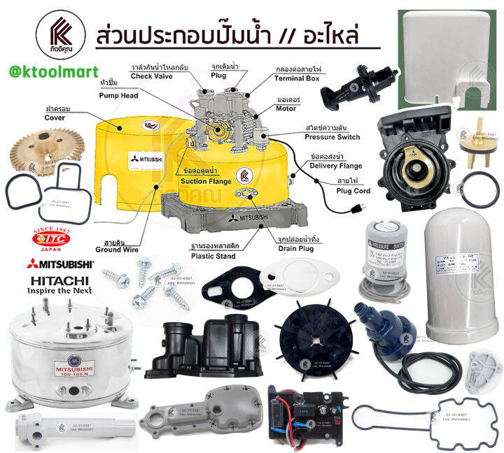 อะไหล่ปั๊มน้ำ แท้! WP-105R 155R มิตซูบิชิ MITSUBISHI ยาง ปะเก็น โอริง ...