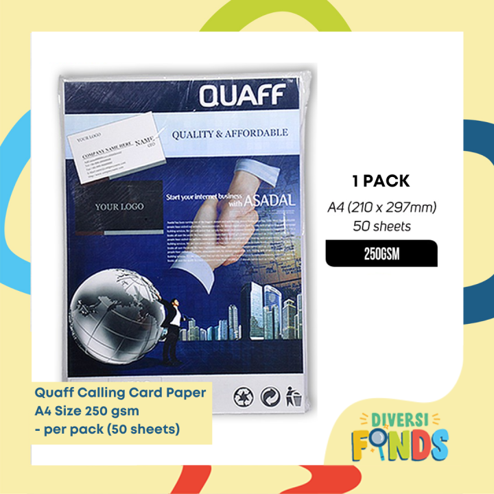 1 Pack Quaff Calling Card Paper White A4 Size 250gsm 50 sheets/pack ...