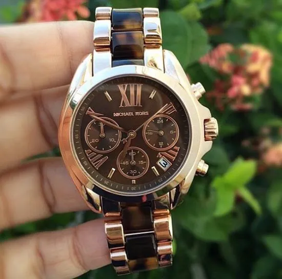 Michael Kors Bradshaw Chronograph Brown Dial Rose Gold-tone and ...