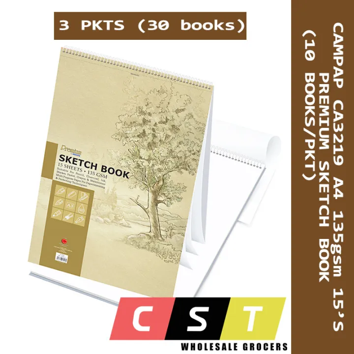 CAMPAP CA3219 135gsm 15's A4 Premium Sketch Book (10 Books/Pkt) x 3 ...