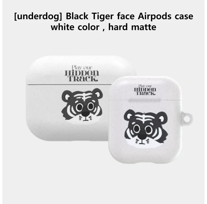 [underdog] Black Tiger face Airpods case, white color, hard matte ...