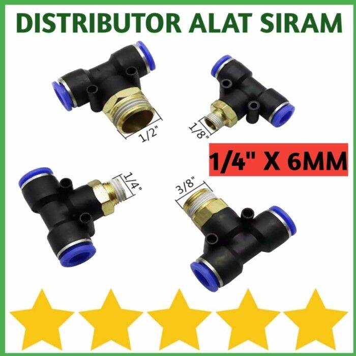 FITTING PNEUMATIC SLIP LOCK TEE DRAT 1/4 X 6MM NEPEL SELANG PU 6 MM ...