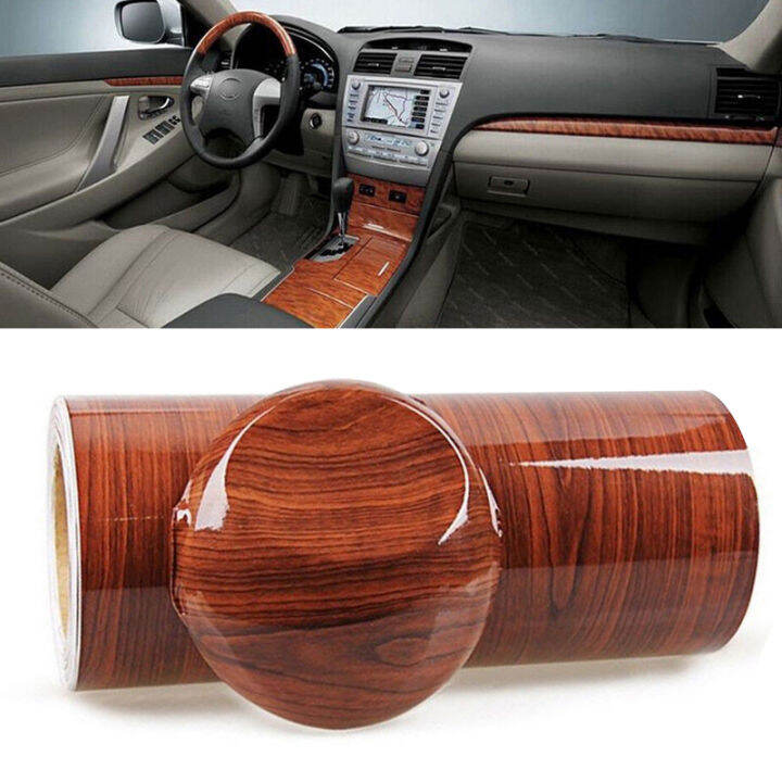 1M High Glossy Wood Grain Car Interior DIY Vinyl Sticker Decal Wrap ...