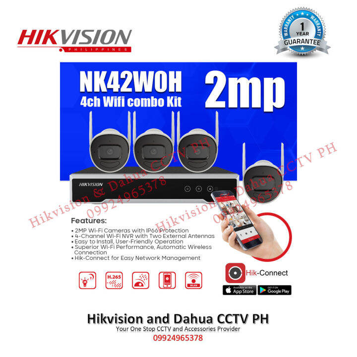 4 Channel 1080P 2MP Hikvision Wi-fi Kit CCTV NK42W0H Wireless Camera SD ...