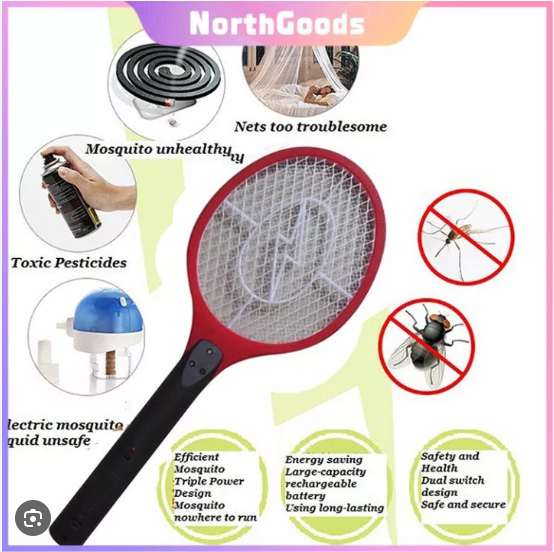 Electric Mosquito Swatter Racket Rechargeable Insect Fly Pest Bug ...