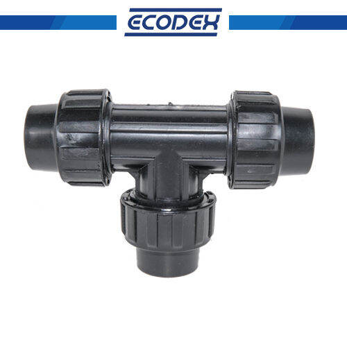 ECODEX PE / PP Compression Black Irrigation Connector Tee 1 1/2 (50mm ...