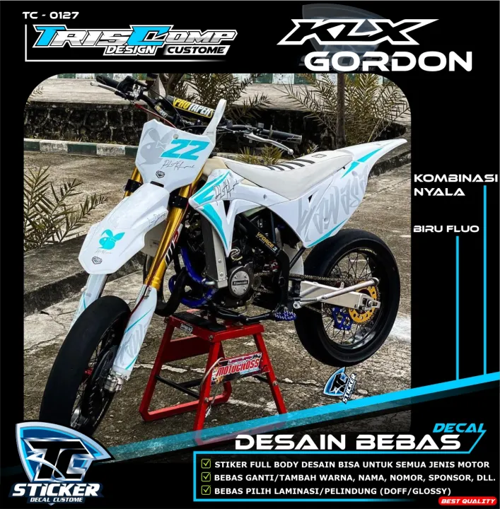 (Desain Custom) Stiker Decal KLX GORDON Kombinasi Biru Fluo / Decal ...