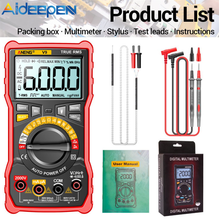 ANENG Multimeter Digital Manual-Ranging Voltmeter Tests Batteries AC/DC ...