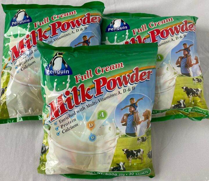 ပင်ဂွင်းတံဆိပ် နွာနို့ Penguin Full Cream Milk Powder 600g 30ซอง นมผงพม่า นมผงเพ็นกวิน ขนาด 20g ...