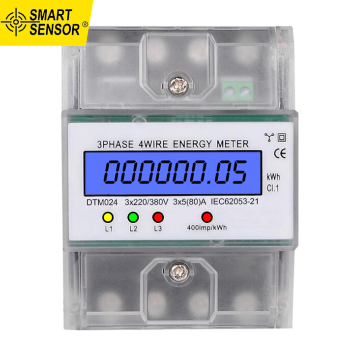 Smart Sensor 3 Phase 4 Wire Energy Meter 220 380v 5 80a Energy Consumption Kwh Meter Din Rail