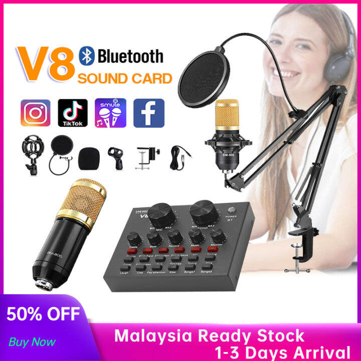 V8 +BM800 Mic Set V8 Sound Card Set+ BM800 Microphone Set Condenser Microphone Live Sound Card ...