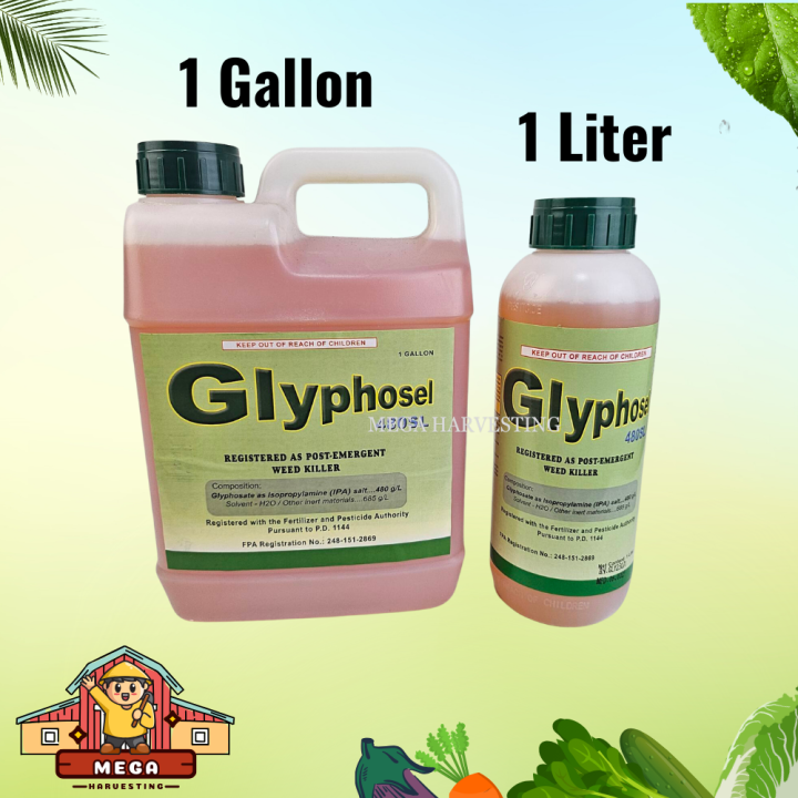 GLYPHOSEL 480SL GLYPHOSATE 1 LITER 1 GALLON HERBICIDE WEED LAWN GRASS ...