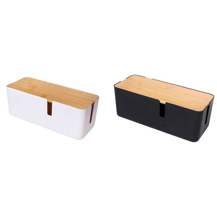 Cable Management Box with Bamboo Lid Small Cable Organizer Box for ...