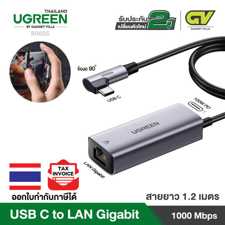 UGREEN USB Type C to LAN Ethernet Adapter RJ45 รองรับ 1000Mbps ชาร์จ ...