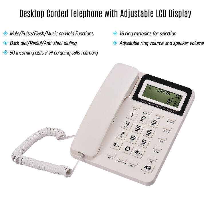 Desktop Corded Landline Phone Fixed Telephone with LCD Display Mute/ Pause/ Hold/ Flash/ Redial ...