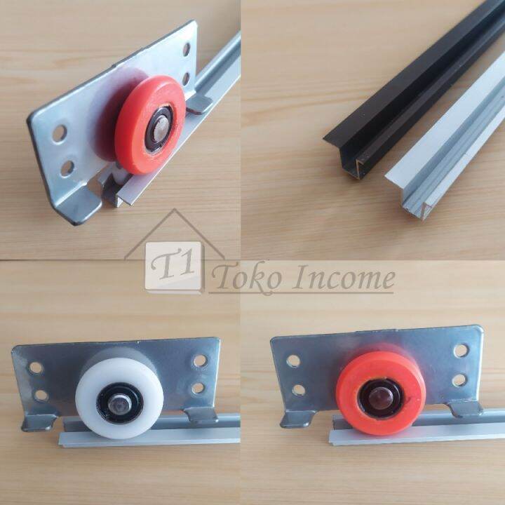 PAKET per Pintu Lemari Sliding / Geser Rel C- 058 1,5 M x 2 PLUS Roda 381 Putih / 385 Orange ...