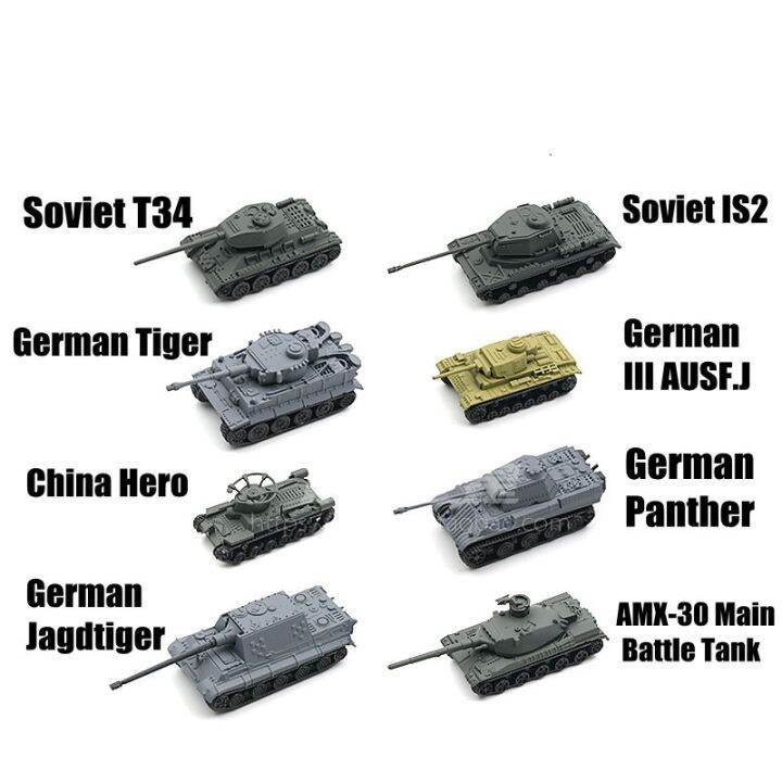 8 Styles 4D Plastic Tank Models 1/144 Scale WWII T34 Assembly Tanks Toy ...