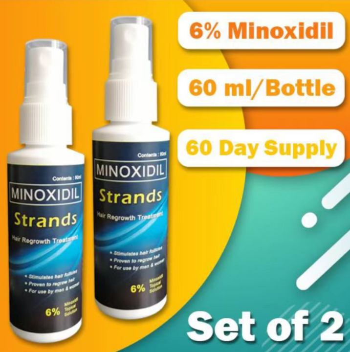 Minoxidil Strands (2 bottles) 6% Minoxidil Topical Solution (60ml per ...