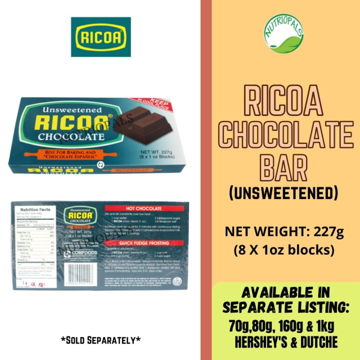 RICOA CHOCOLATE BAR UNSWEETENED 227g (8pcs x 1oz blocks) | Lazada PH