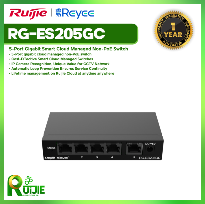 Ruijie Reyee RG-ES205GC-P - 5-Port Gigabit Cloud Managed POE Switch - 4 ...