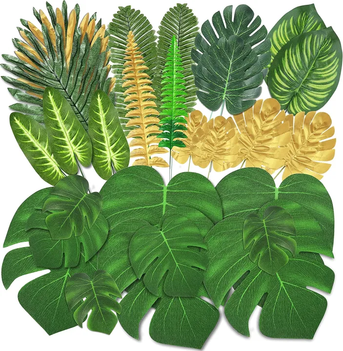 D320 Green Jungle Garden Artificial Golden Palm Leaves with Stems ...