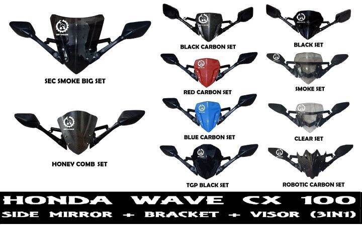 HONDA WAVE CX100 - Side Mirror + Heavy Duty Bracket + Visor (3in1 ...