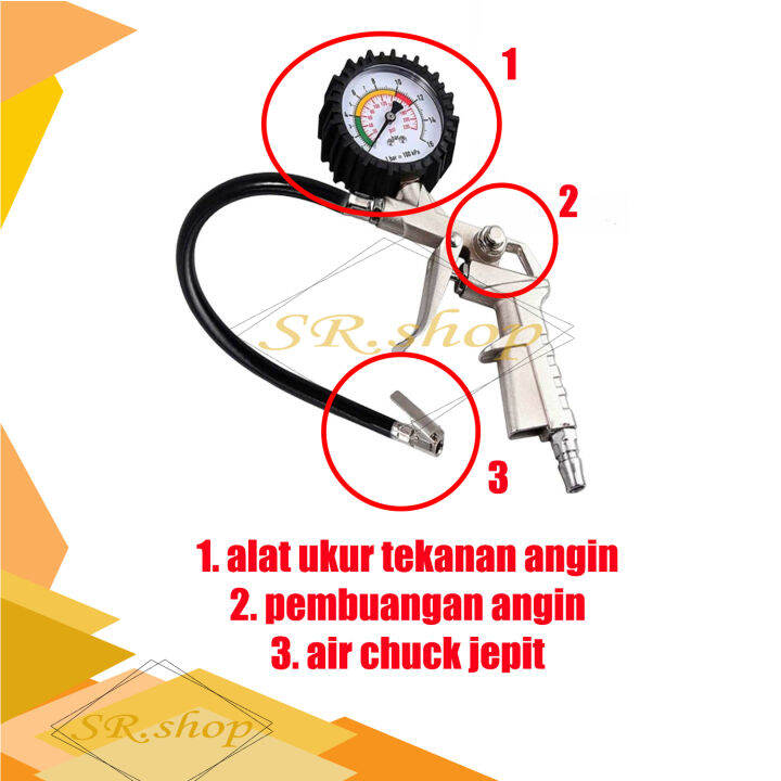 Alat isi angin ban motor, mobil dop, Air Chuck 3 IN 1 Tire Pressure ...