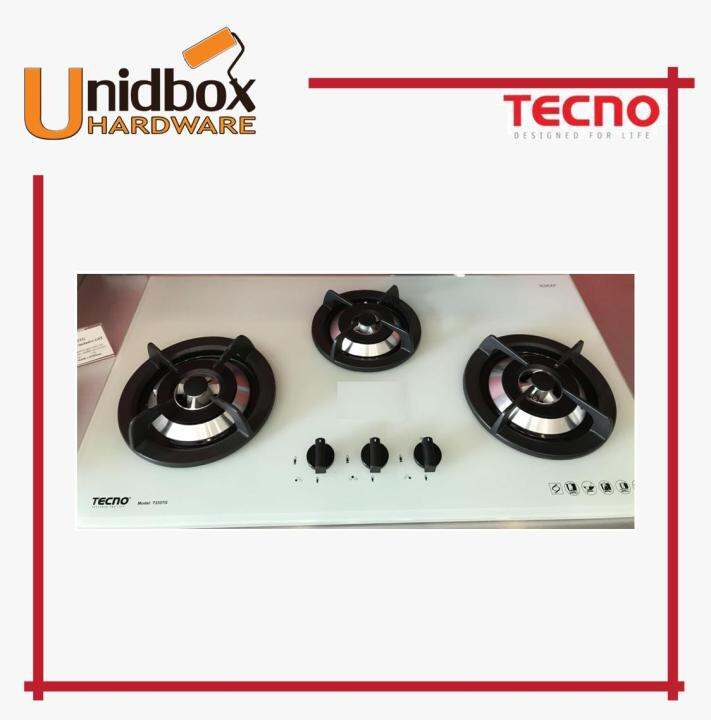 T333TGSV 90CM Sparkling White Tempered Glass Hob-PUB/Tecno/3 Burners ...