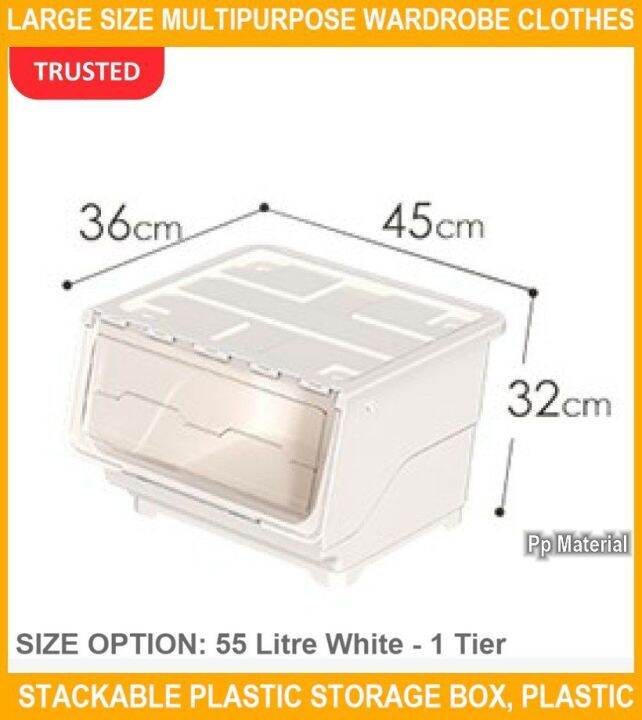Extra Large Multipurpose Wardrobe Clothes Stackable Plastic Storage Box ...