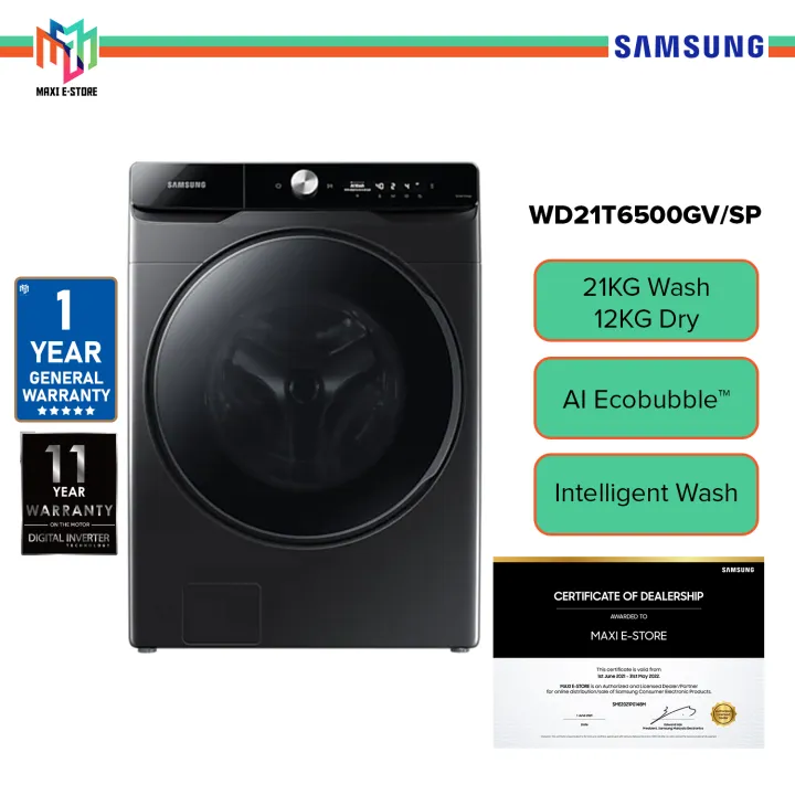 Samsung WD21T6500GV/SP Front Load Washer Dryer with AI Ecobubble™, 21KG Wash & 12KG Dry ...