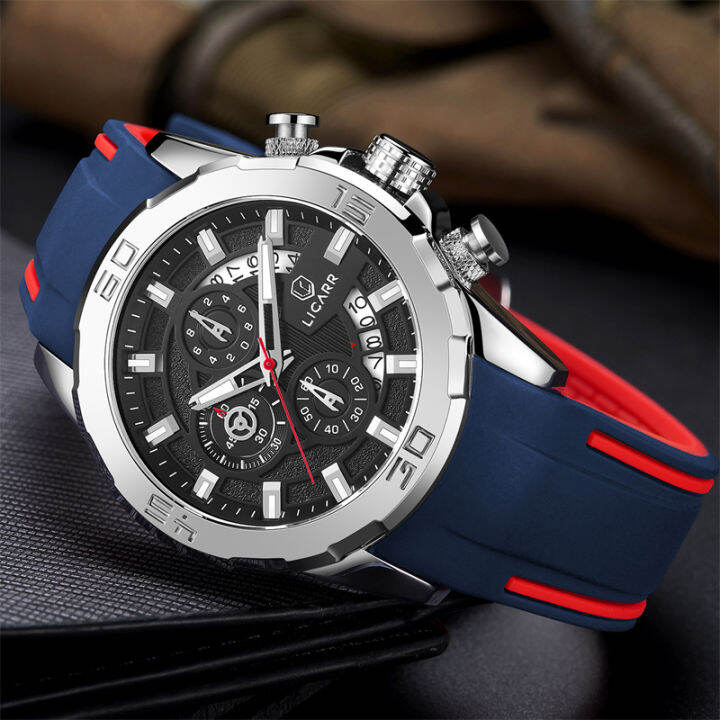 LICARR Men's Chronograph Analog Quartz Watch with Date Luminous Hands ...