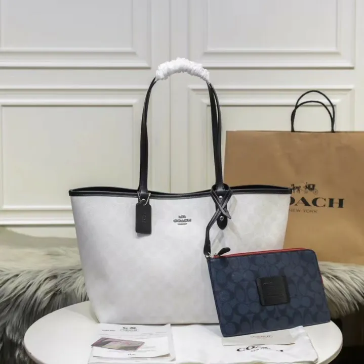 Coach 91381 Reversible City Tote in Chalk Blocked Signature Coated ...