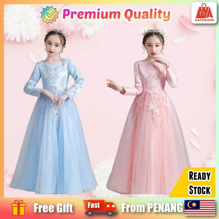 Baju Raya Budak Girl Princess Dress Lace Solid 3D Kids Flower ...