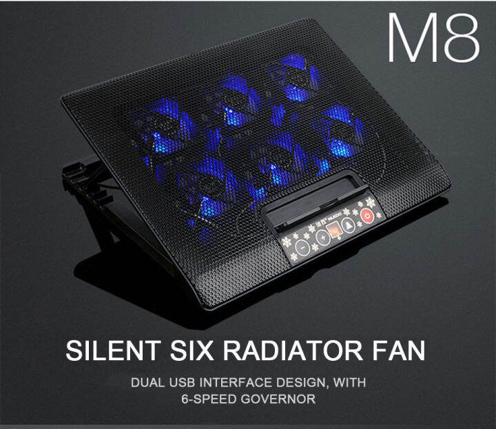 FIREWOLF Laptop Cooling Pad Chill Mat with 6 Super Quiet Fans and LED ...